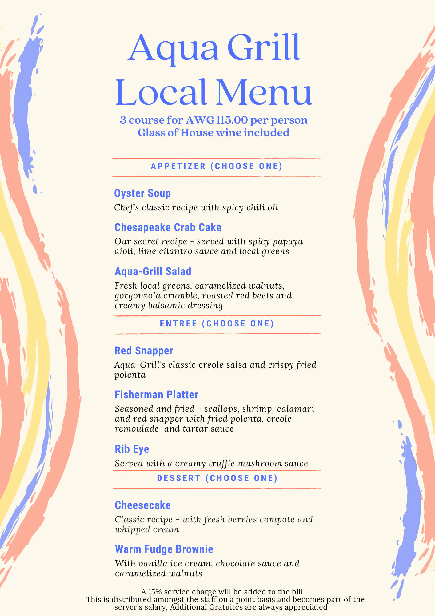 New Local Menu – Aqua Grill Restaurant