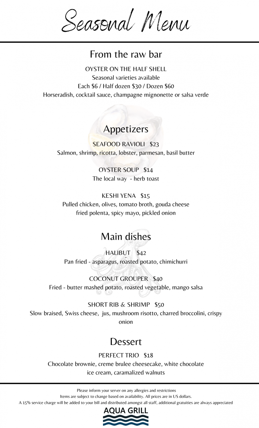 Menu – Aqua Grill Restaurant