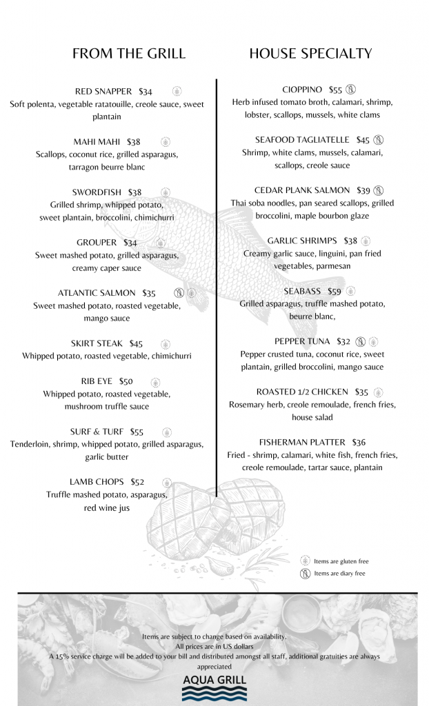 Menu – Aqua Grill Restaurant