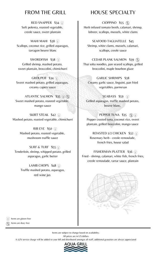 Menu – Aqua Grill Restaurant