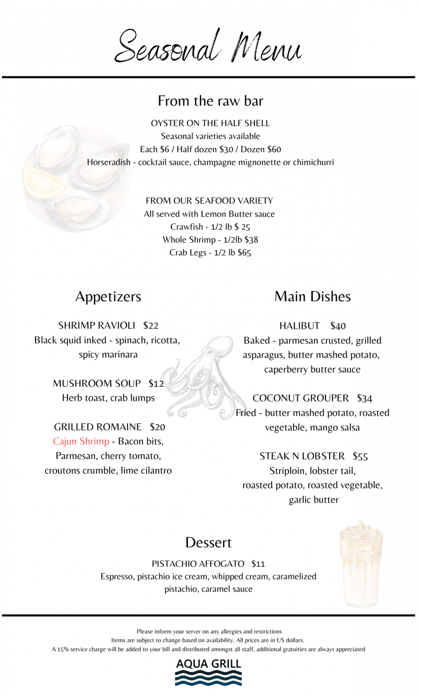 Menu – Aqua Grill Restaurant